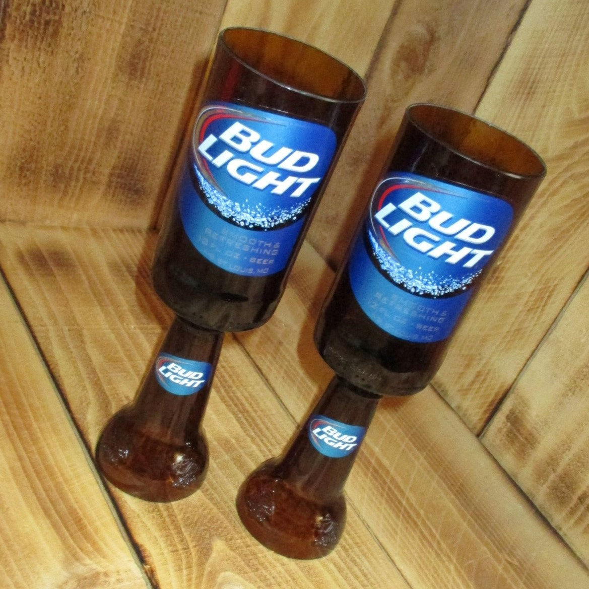 Pair of Upcycled Bud Light Chalices Redneck Wine Glasses – Bottle Refab